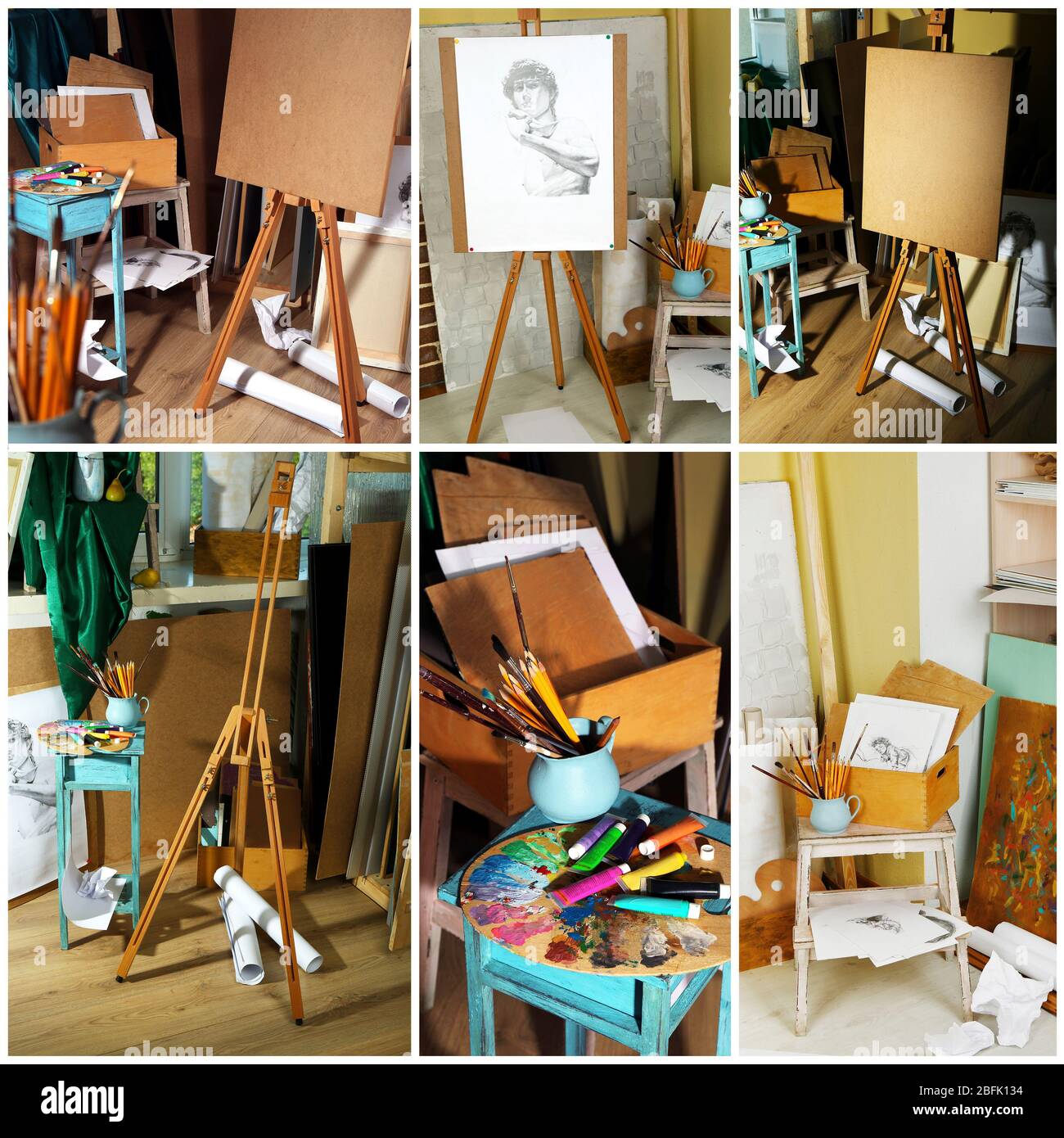 Artist's studio collage Stock Photo - Alamy