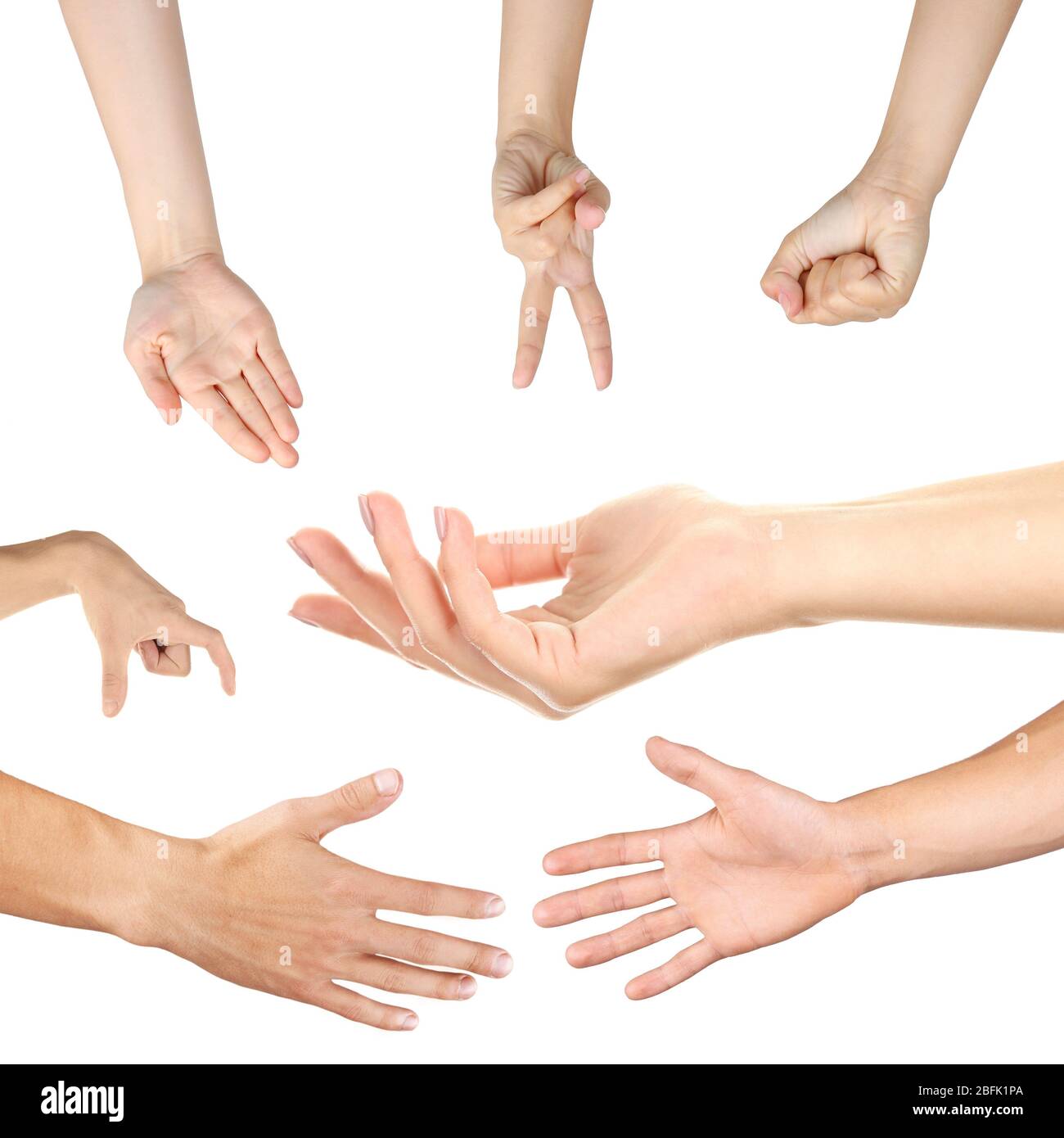 Hand collage, gestures set isolated on white Stock Photo - Alamy