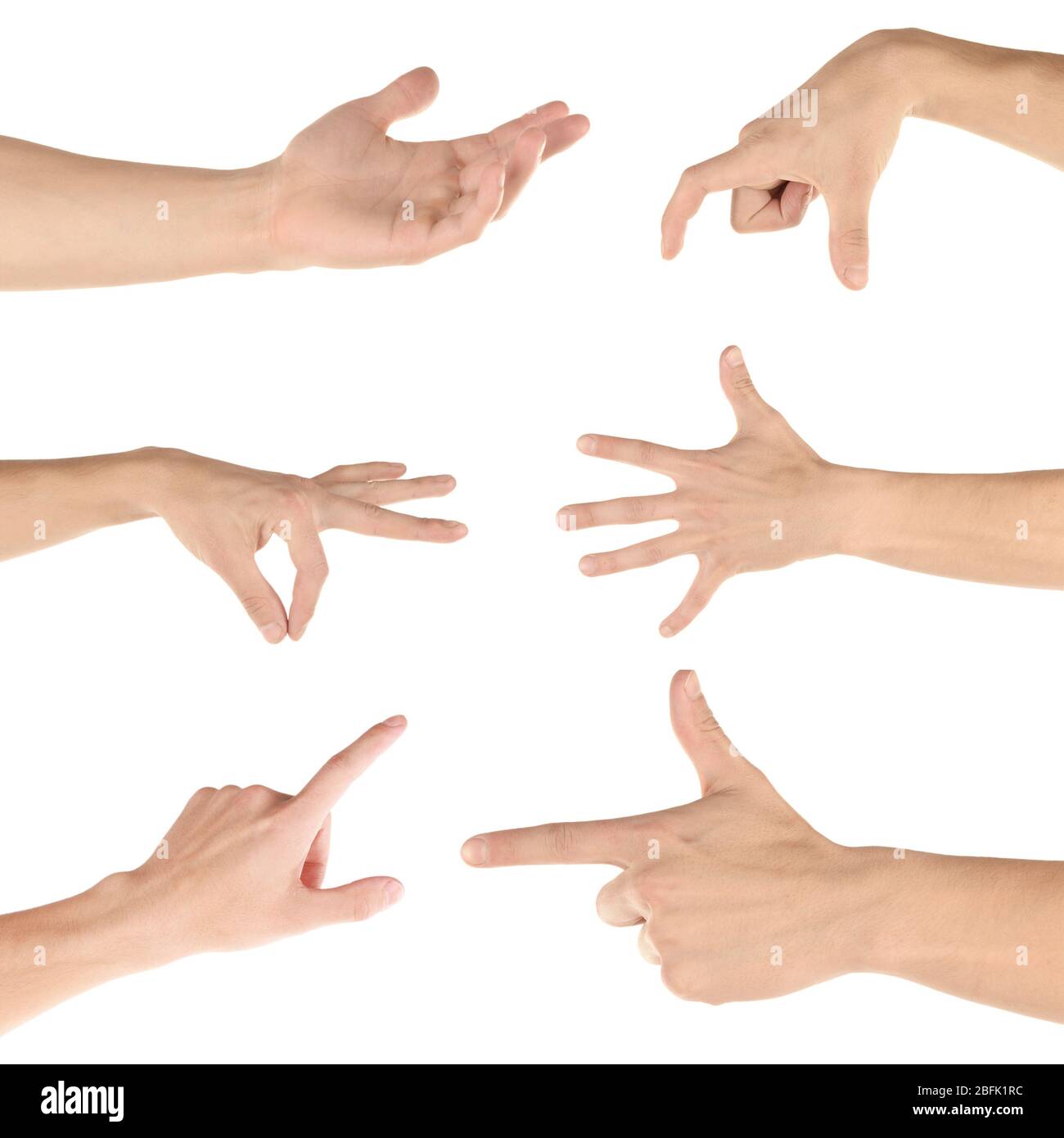 Hand collage, gestures set isolated on white Stock Photo - Alamy