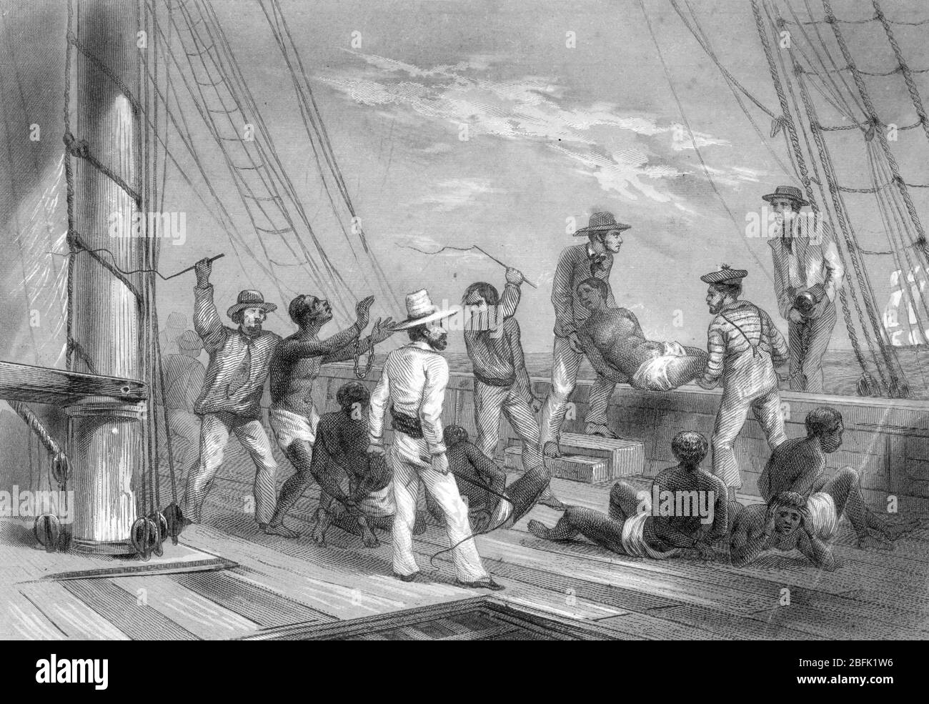 "Un bateau negrier poursuivi jete les esclaves a la mer" (Slave ship ...