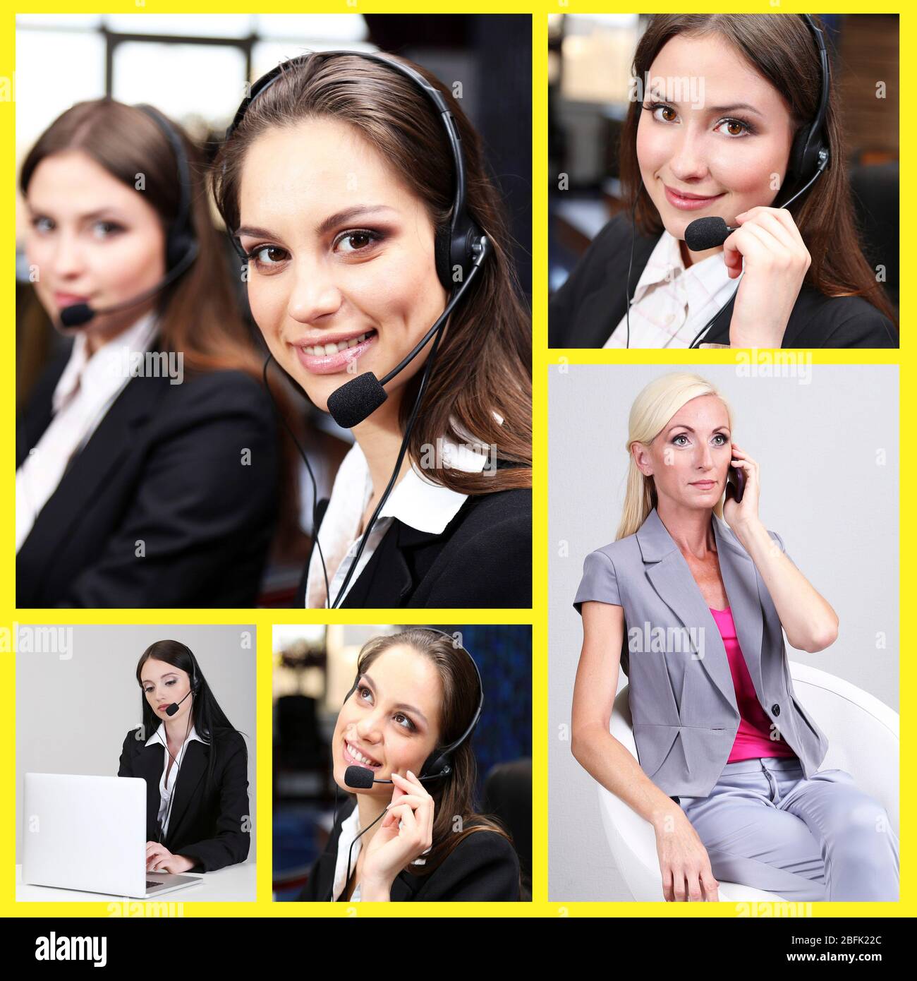 Call-center collage. People answering the phones Stock Photo - Alamy