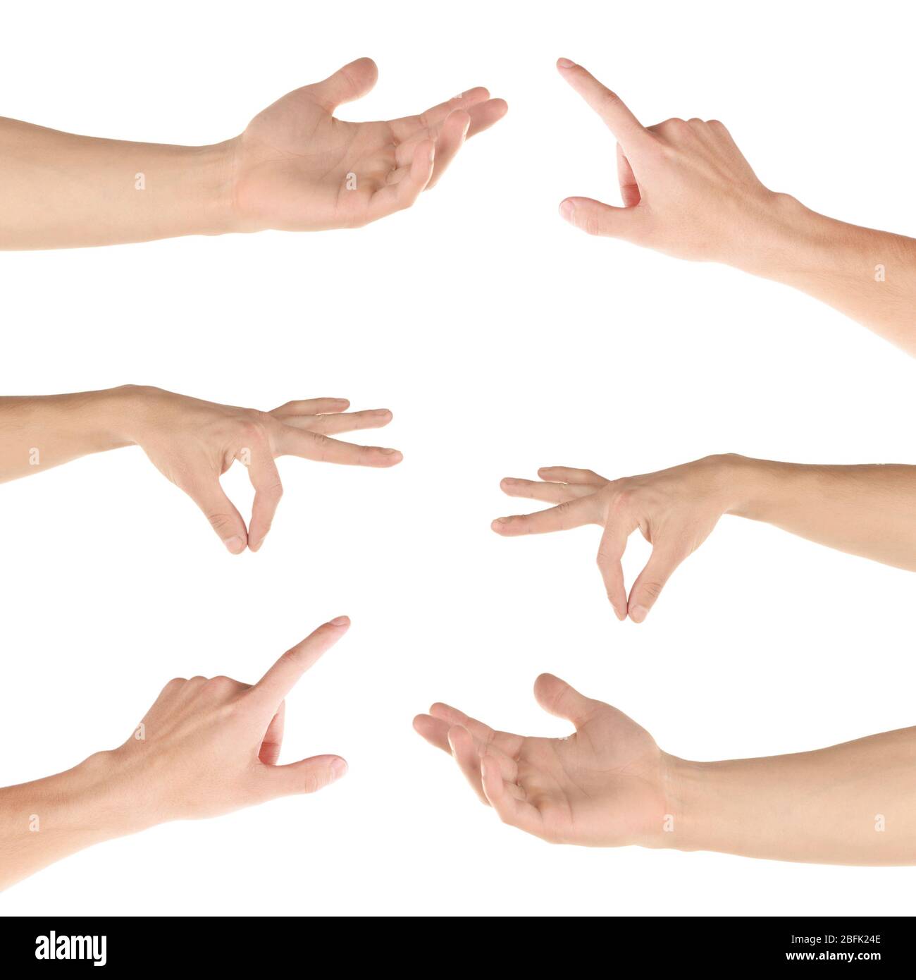 Hand collage, gestures set isolated on white Stock Photo - Alamy