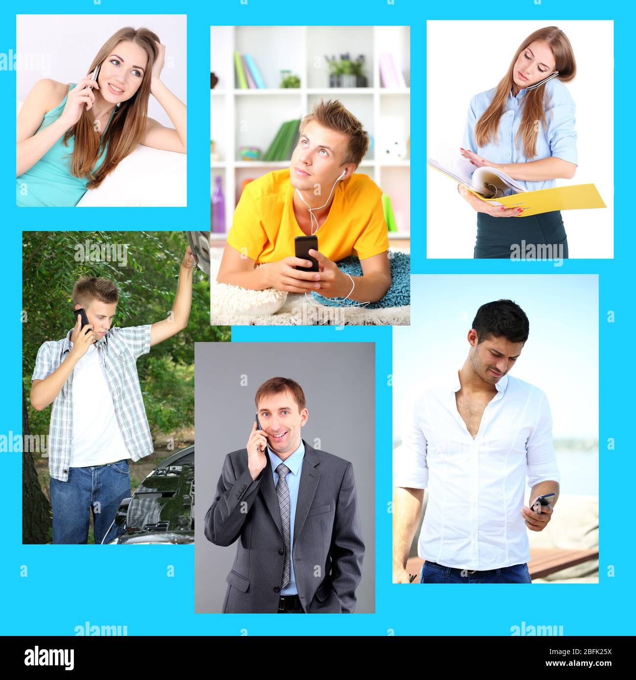Connection concept. People with mobile phone collage Stock Photo - Alamy