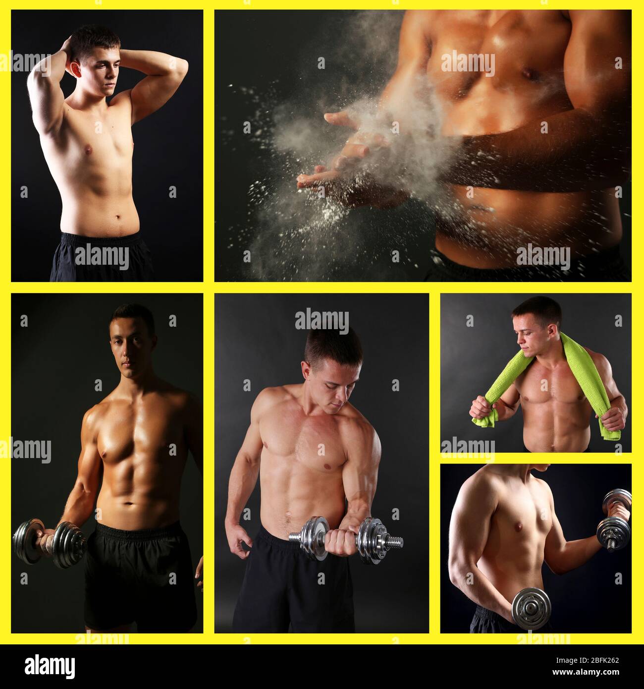 Collage of handsome young muscular sportsman Stock Photo - Alamy