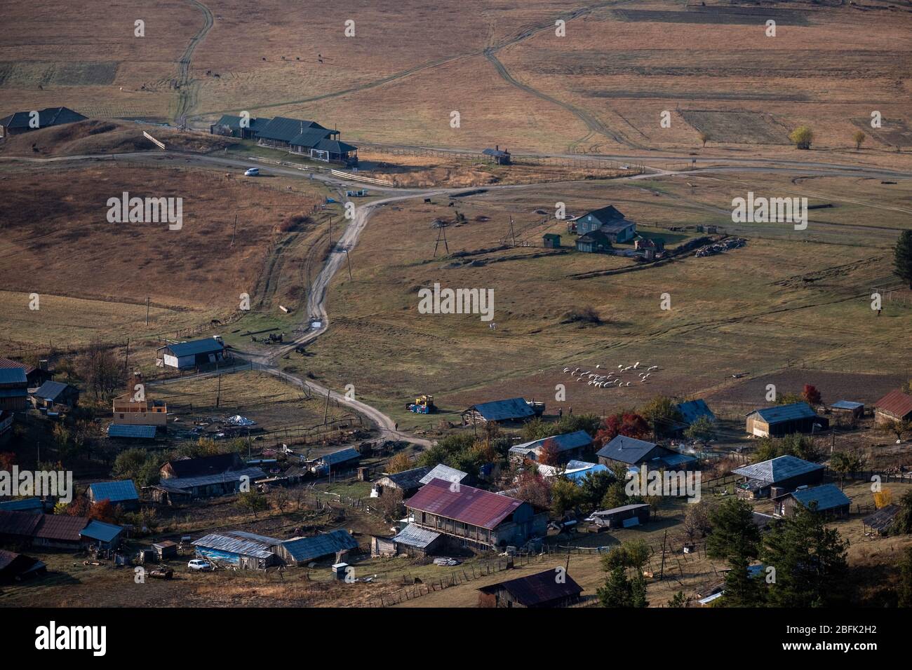 Caucasus, Georgia, Tusheti region, Omalo. Landscape view of lower Omala ...