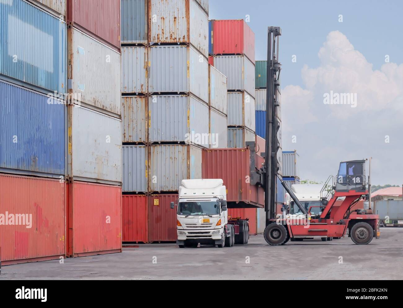 Container handlers Loading containers into trucks Stock Photo - Alamy