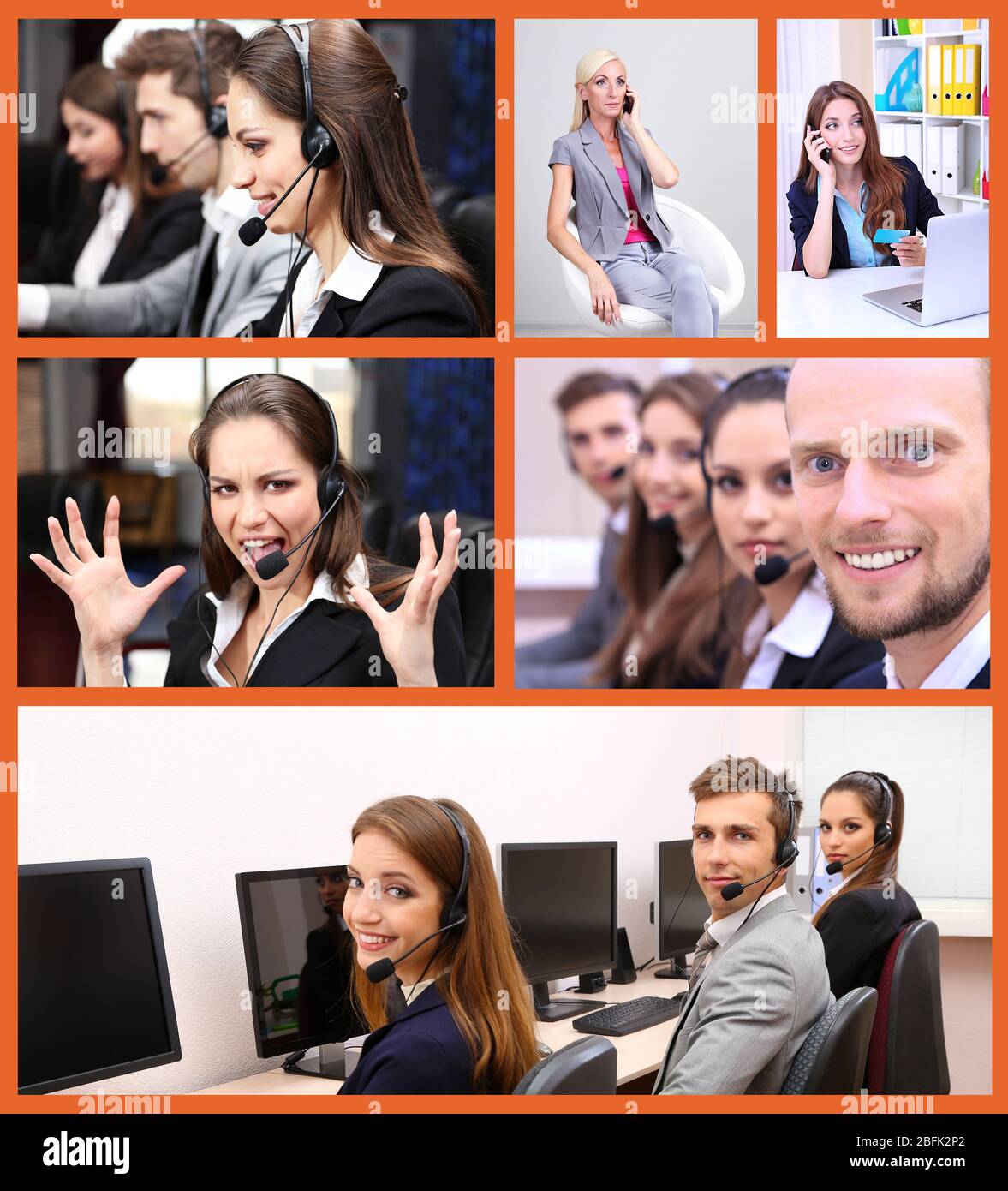 Call-center collage. People answering the phones Stock Photo - Alamy