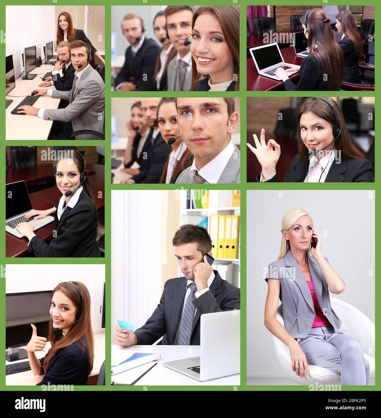 Call-center collage. People answering the phones Stock Photo - Alamy