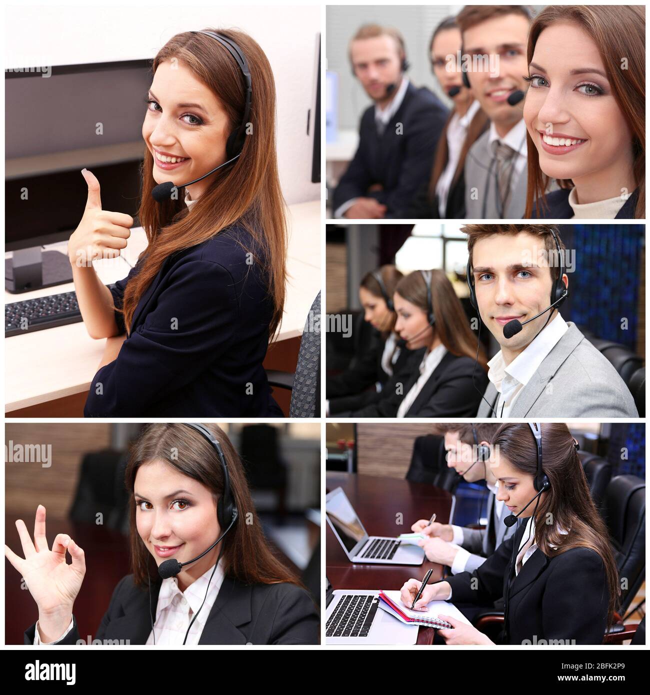 Call-center collage. People answering the phones Stock Photo - Alamy