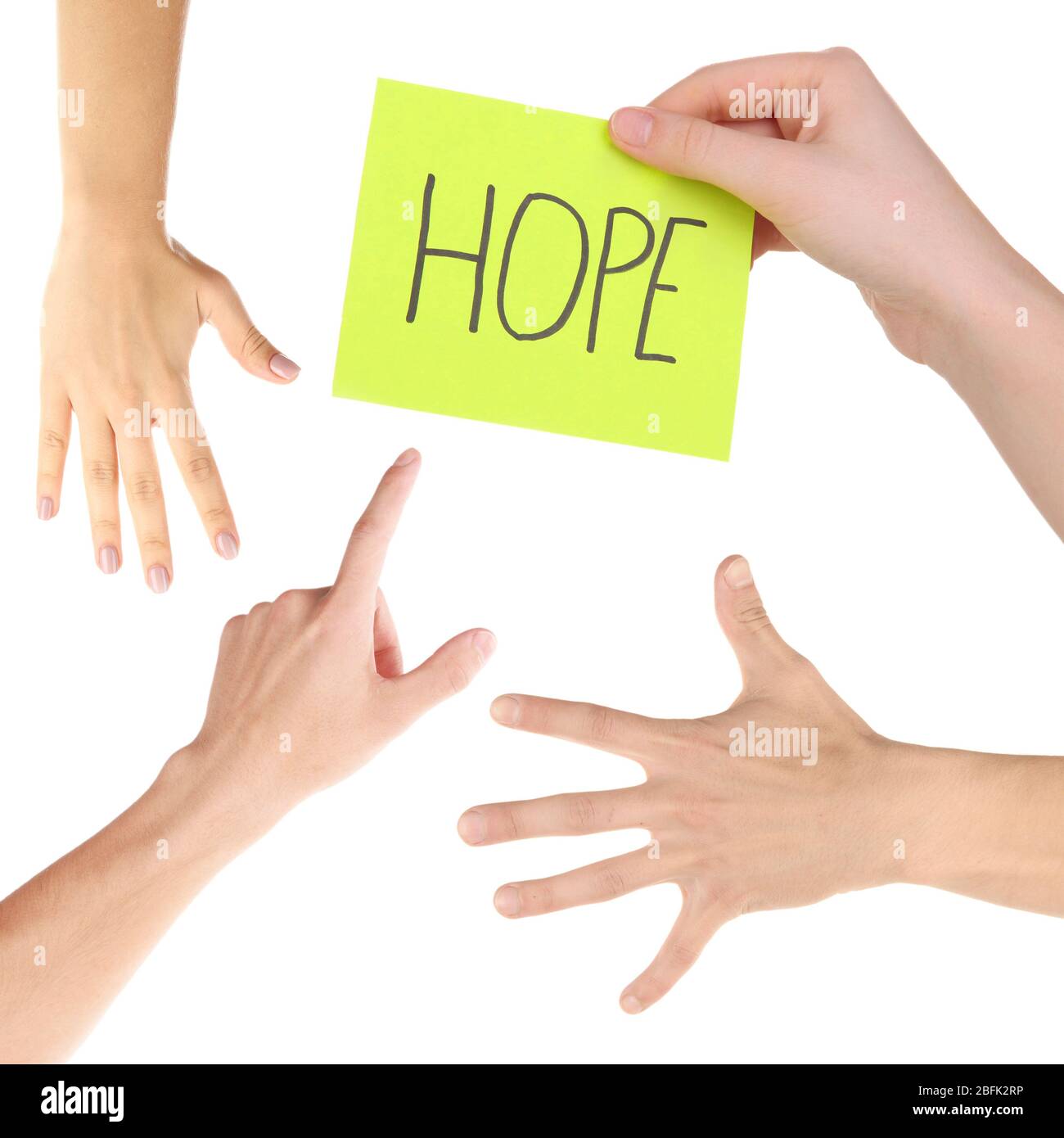 Hand collage, gestures set and hands with cards isolated on white Stock ...