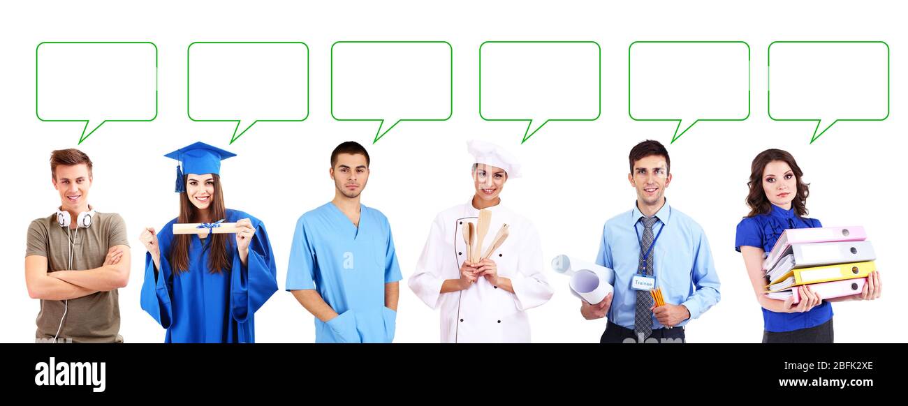 People of different professions in collage isolated on white Stock ...