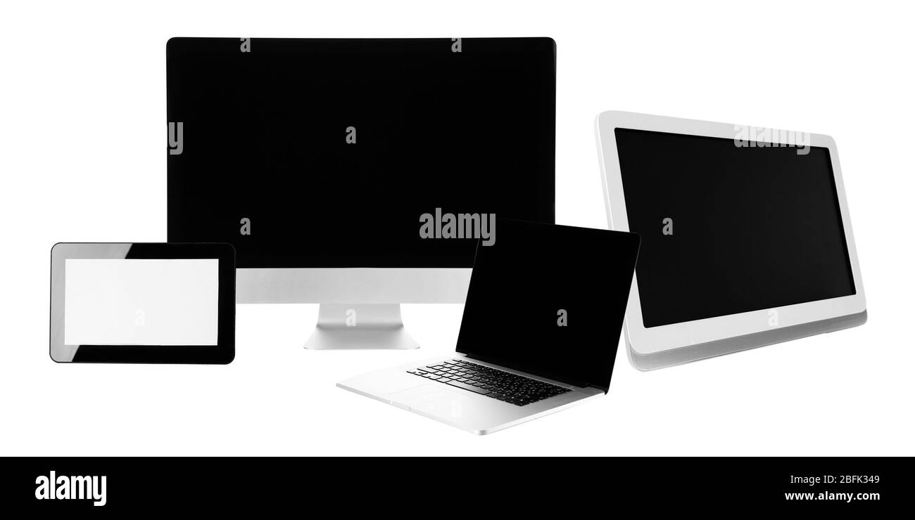 Group of laptop, tablet and phone isolated on white Stock Photo - Alamy