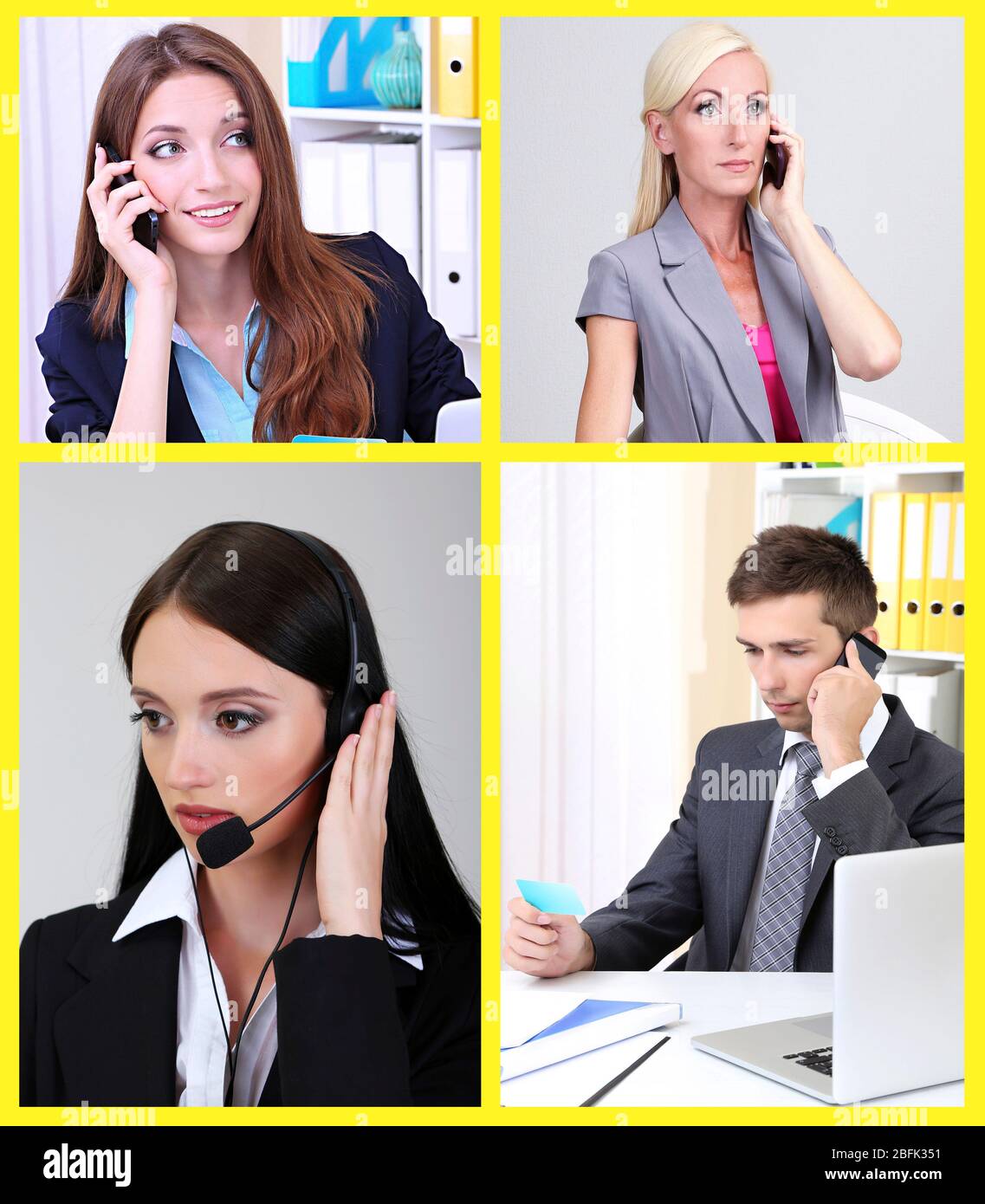Call-center collage. People answering the phones Stock Photo - Alamy