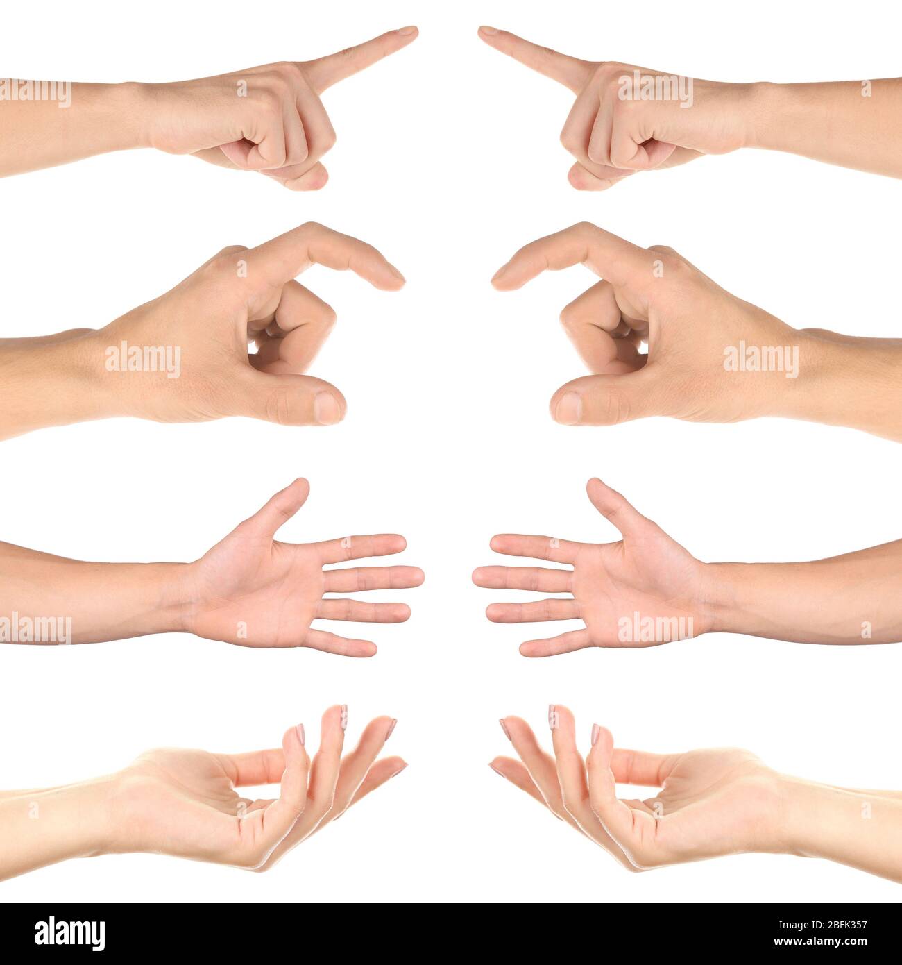 Hand collage, gestures set isolated on white Stock Photo - Alamy