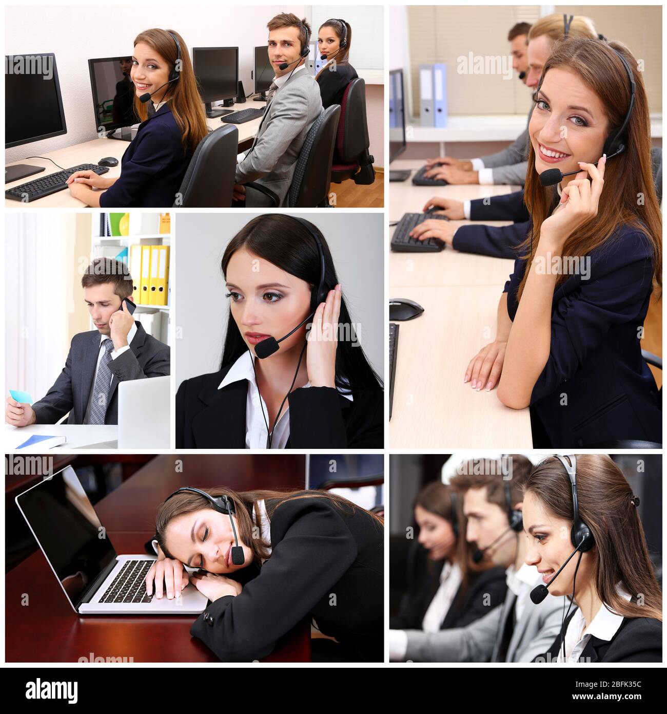Call-center collage. People answering the phones Stock Photo - Alamy