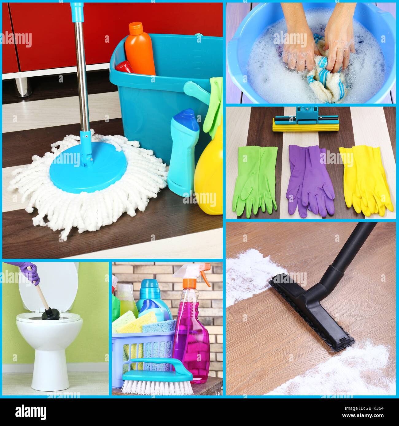 Clean concept. Cleaning supplies and tools collage Stock Photo - Alamy
