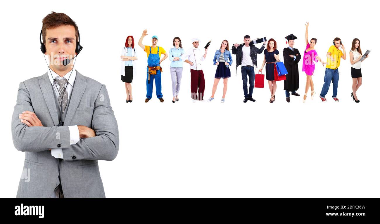 People of different professions in collage isolated on white Stock ...