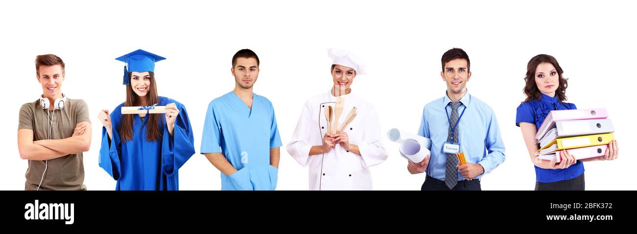 People of different professions in collage isolated on white Stock ...