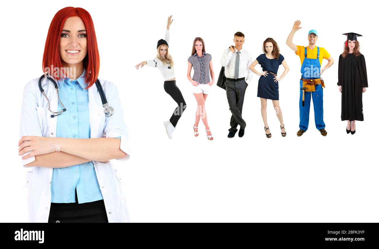 People of different professions and occupations in collage isolated on ...