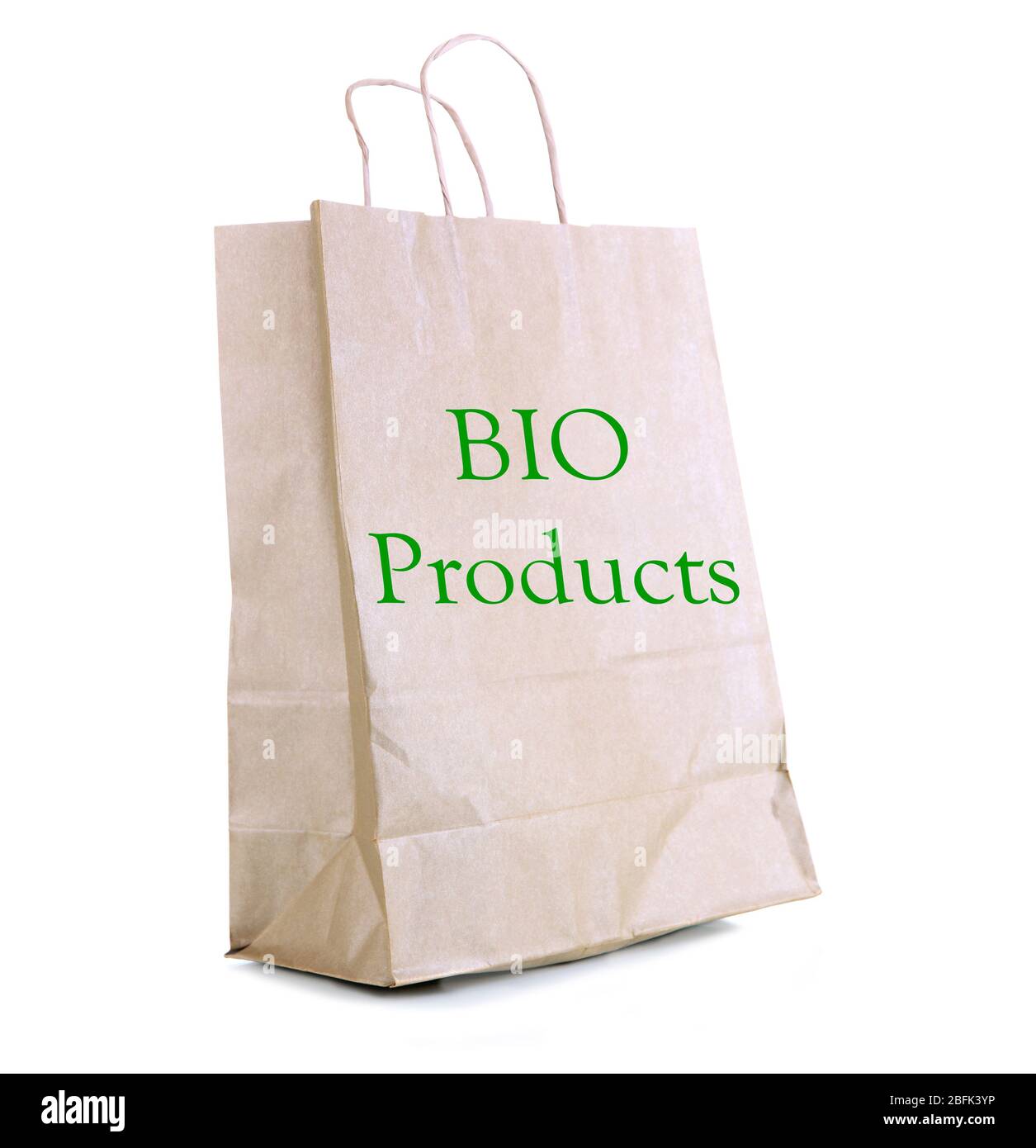 Paper bag with bio products isolated on white Stock Photo - Alamy