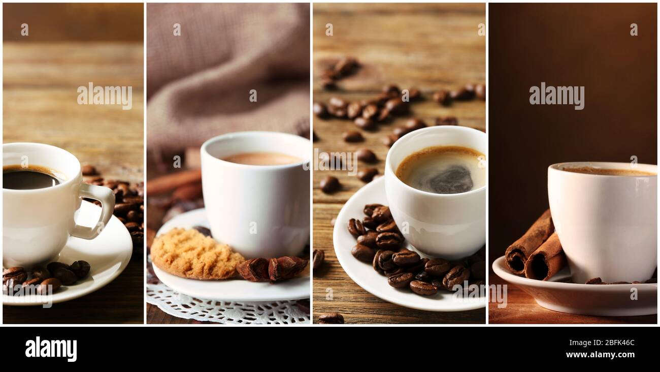 Different cups of coffee in collage Stock Photo - Alamy