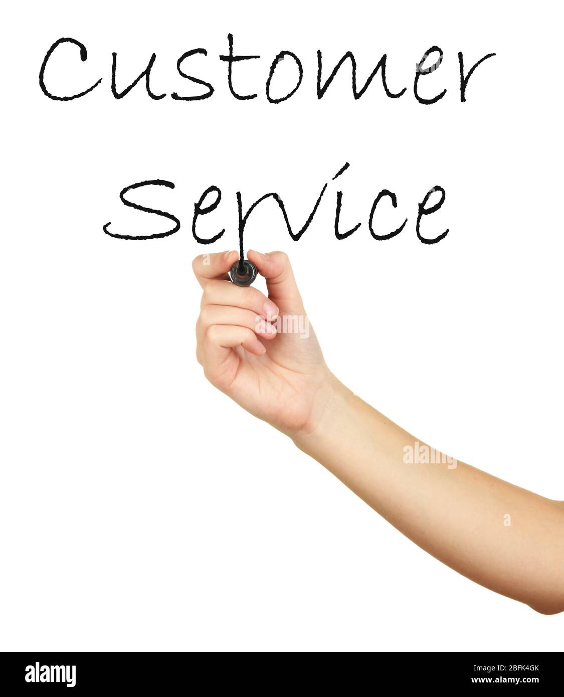 Human hand writing Customer Service text isolated on white Stock Photo ...