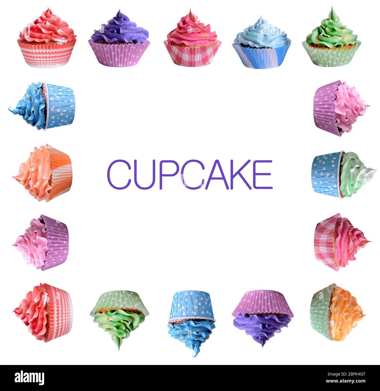 Delicious cupcakes making frame isolated on white Stock Photo - Alamy
