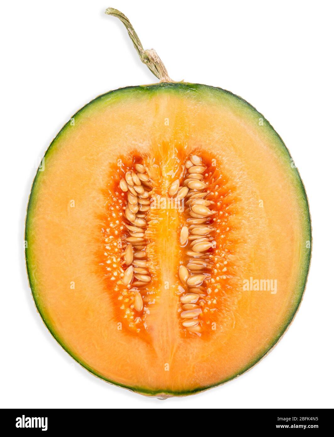 half melon isolated on white, melon clipping path top view Stock Photo ...