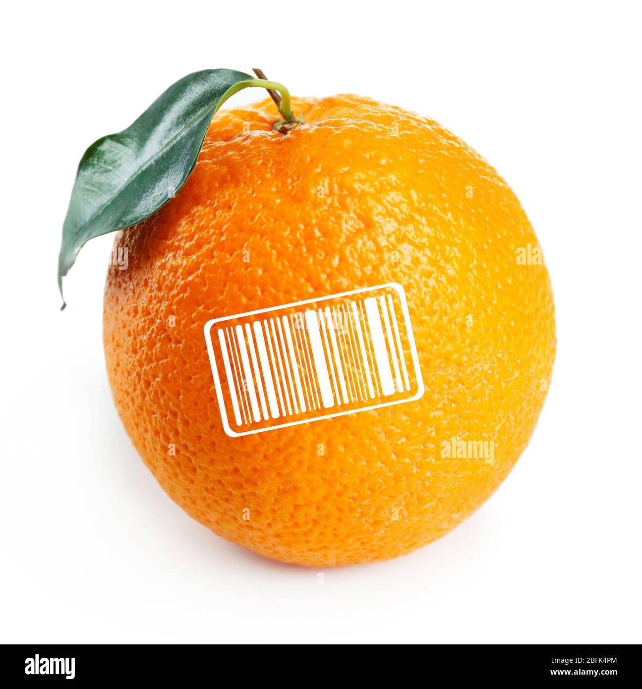 Juicy orange with barcode isolated on white Stock Photo - Alamy