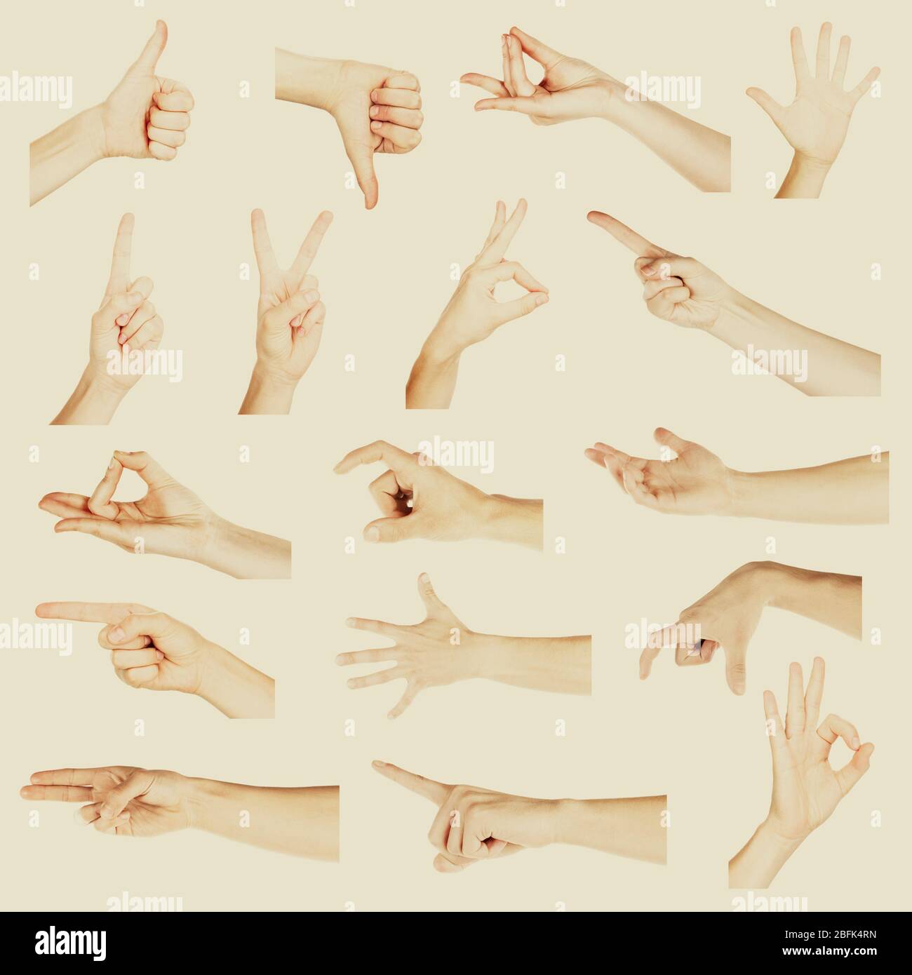 Collage of hands showing different gestures on light background Stock ...