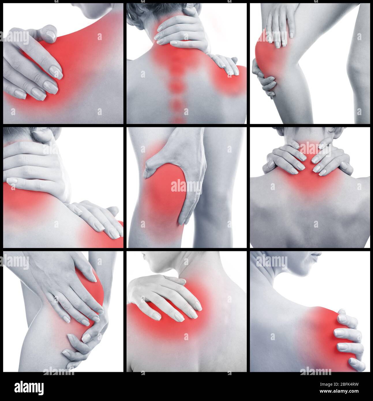 Collage representing woman having pain at several part of body Stock ...