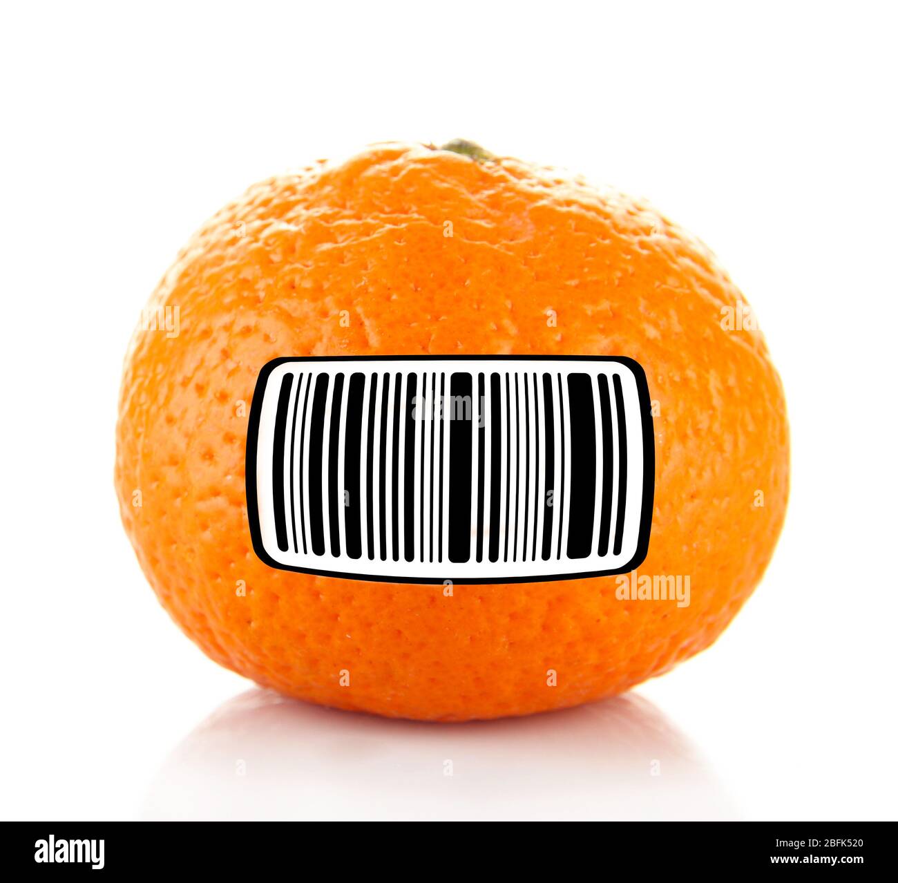 Ripe tangerine with barcode isolated on white Stock Photo - Alamy