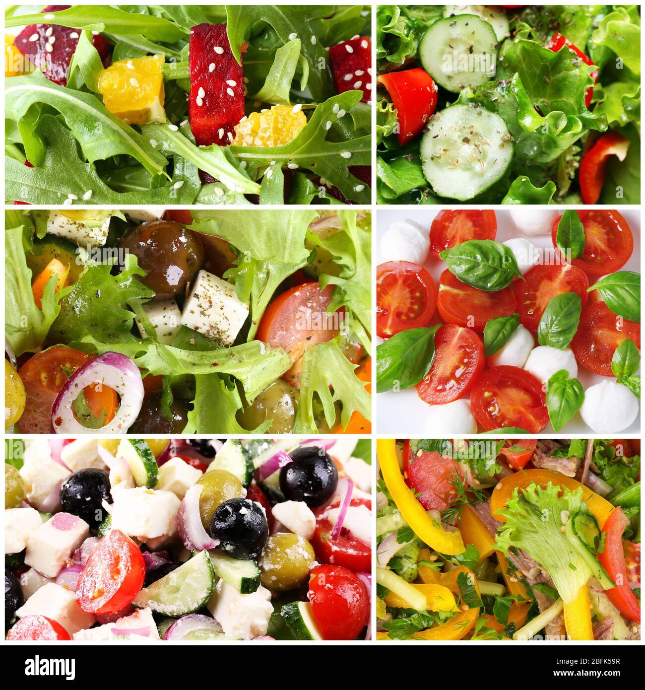 Colorful and tasty salad mix in collage Stock Photo - Alamy