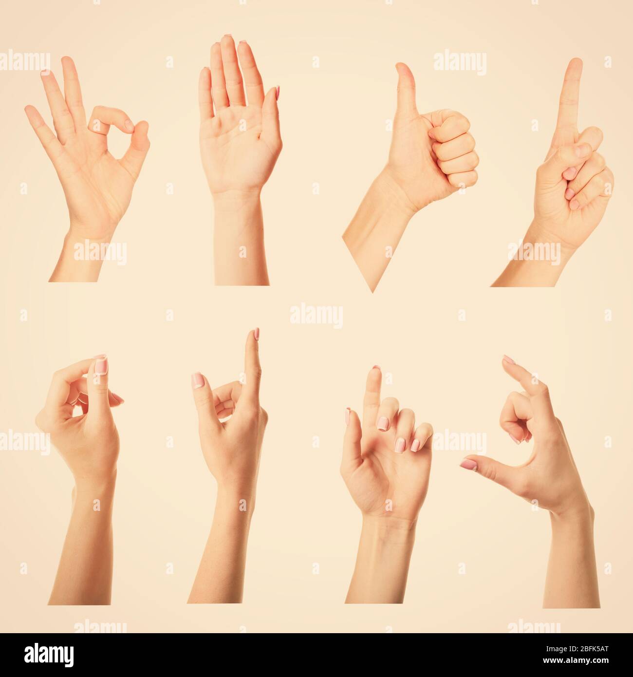 Collage of hands showing different gestures on light background Stock ...