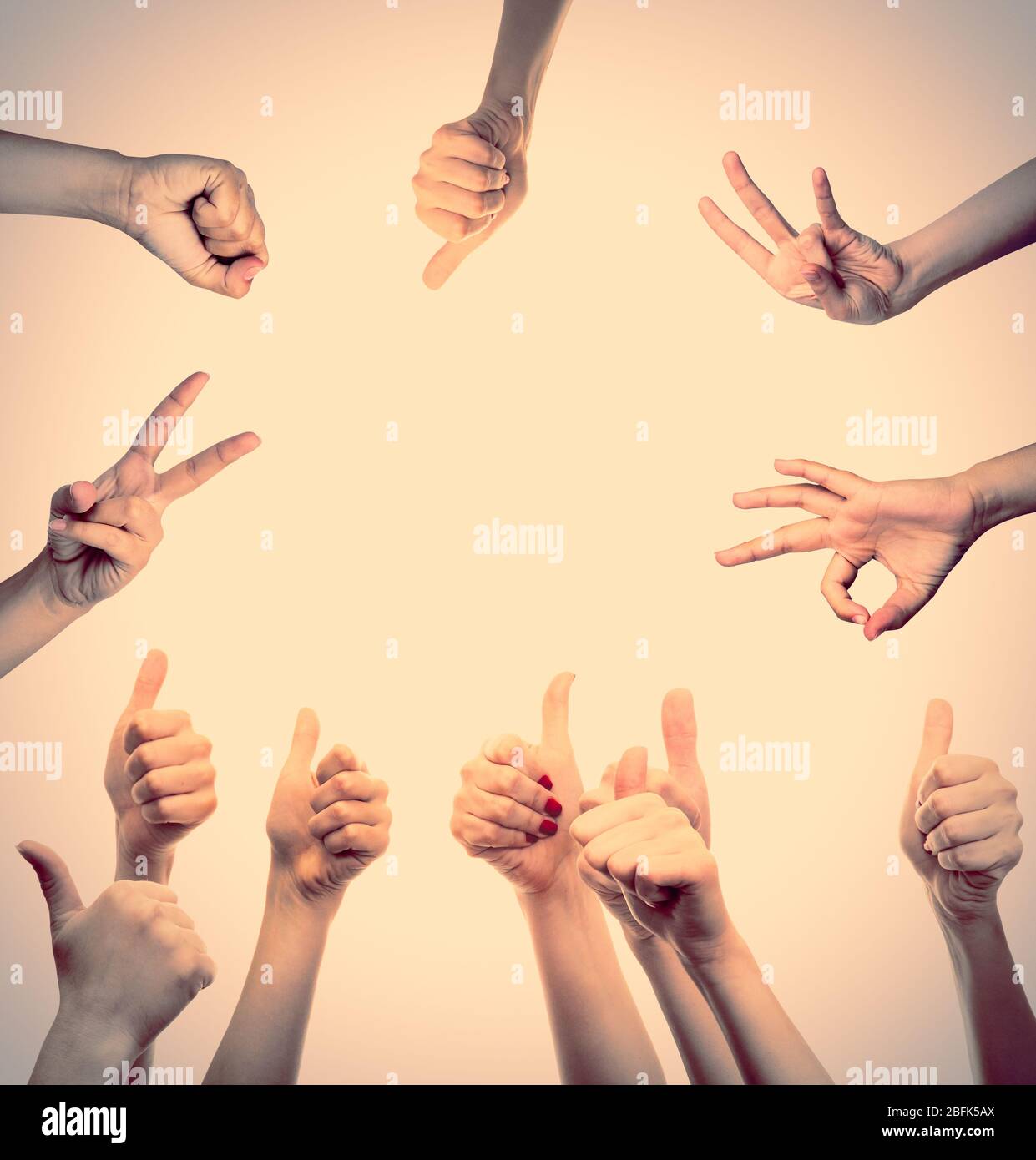 Collage of hands showing different gestures on light background Stock ...