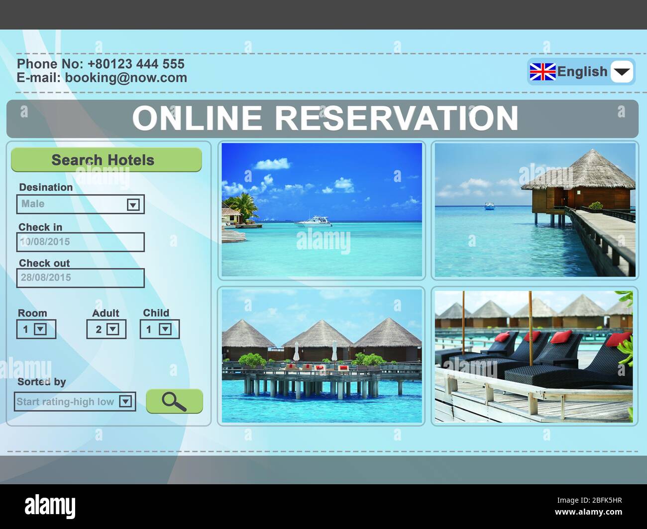Screen interface. Booking hotels Stock Photo - Alamy