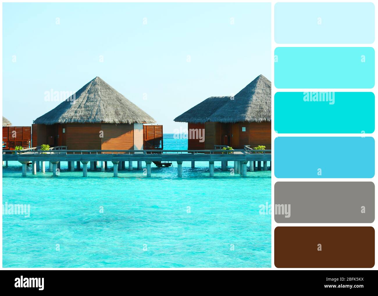 Water villas over ocean background, in resort and palette of colors ...
