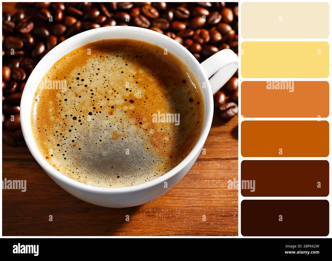 Cup of fresh coffee and palette of colors Stock Photo - Alamy