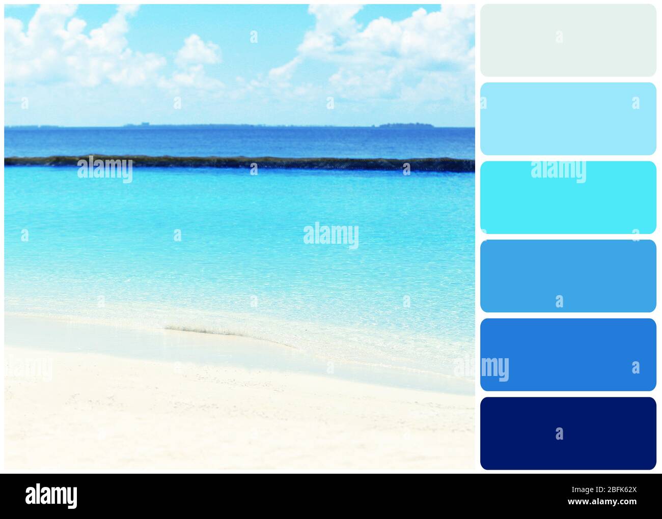 View of beautiful blue ocean water in resort and palette of colors ...