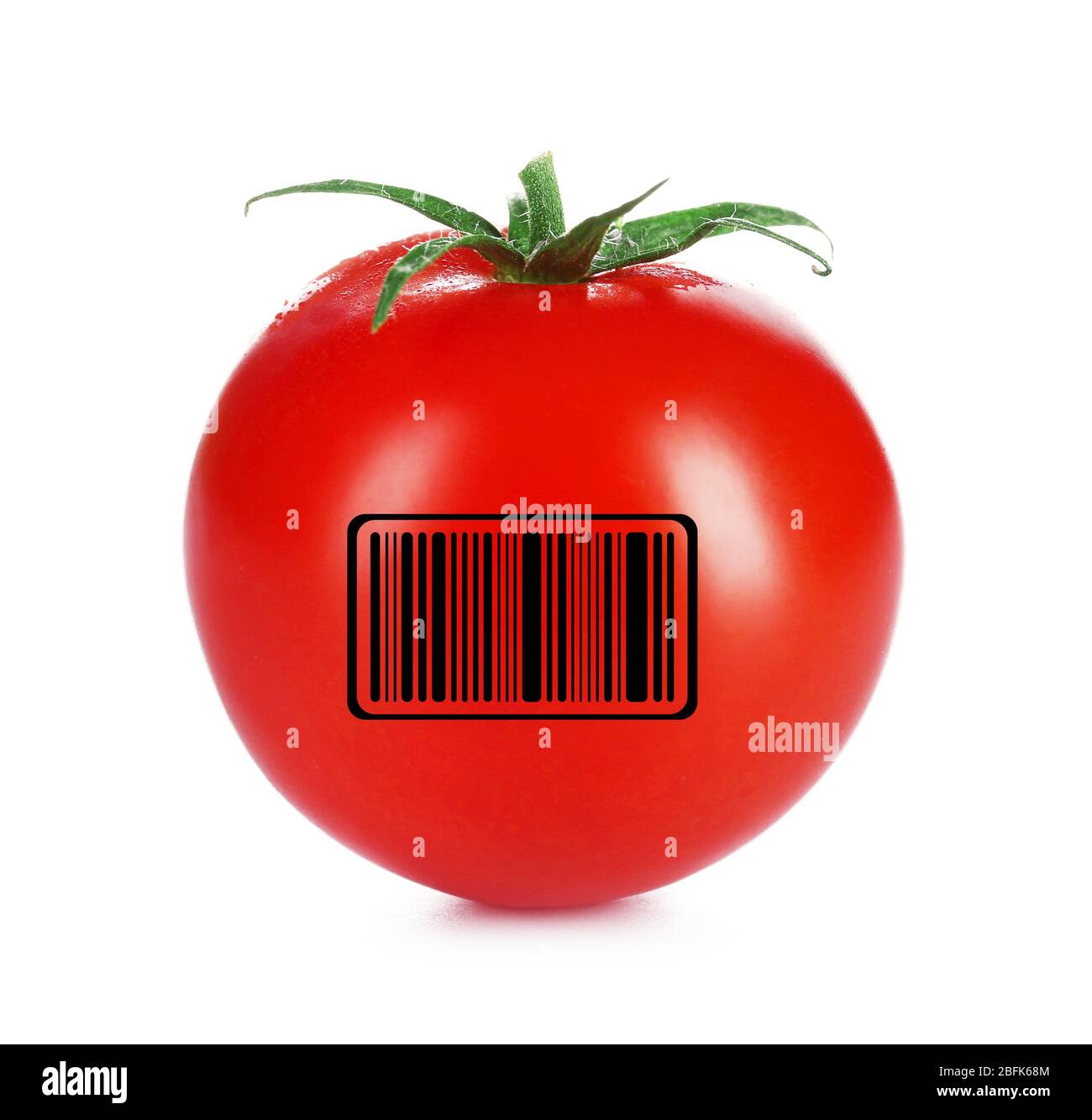 Fresh tomato with barcode isolated on white Stock Photo - Alamy