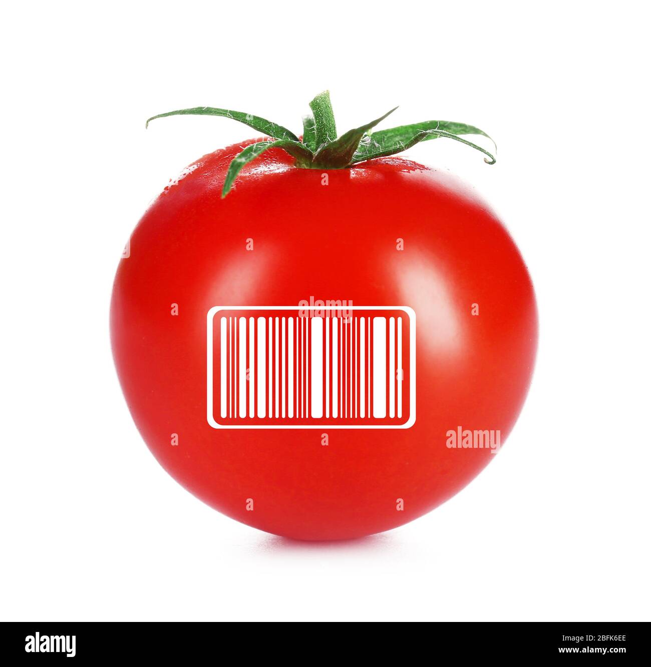 Fresh tomato with barcode isolated on white Stock Photo - Alamy