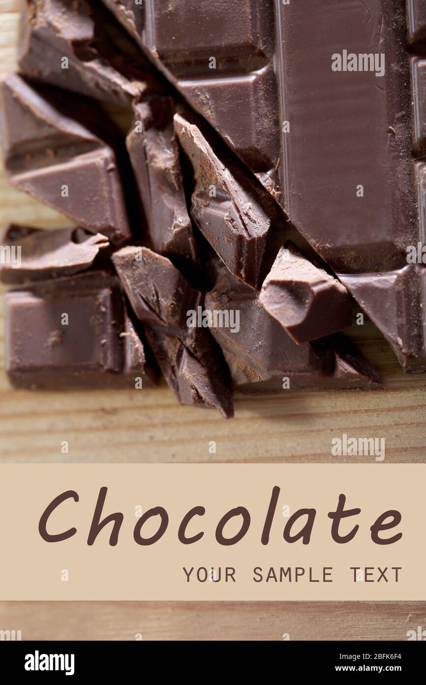 Chopped bar of chocolate and space for text Stock Photo - Alamy