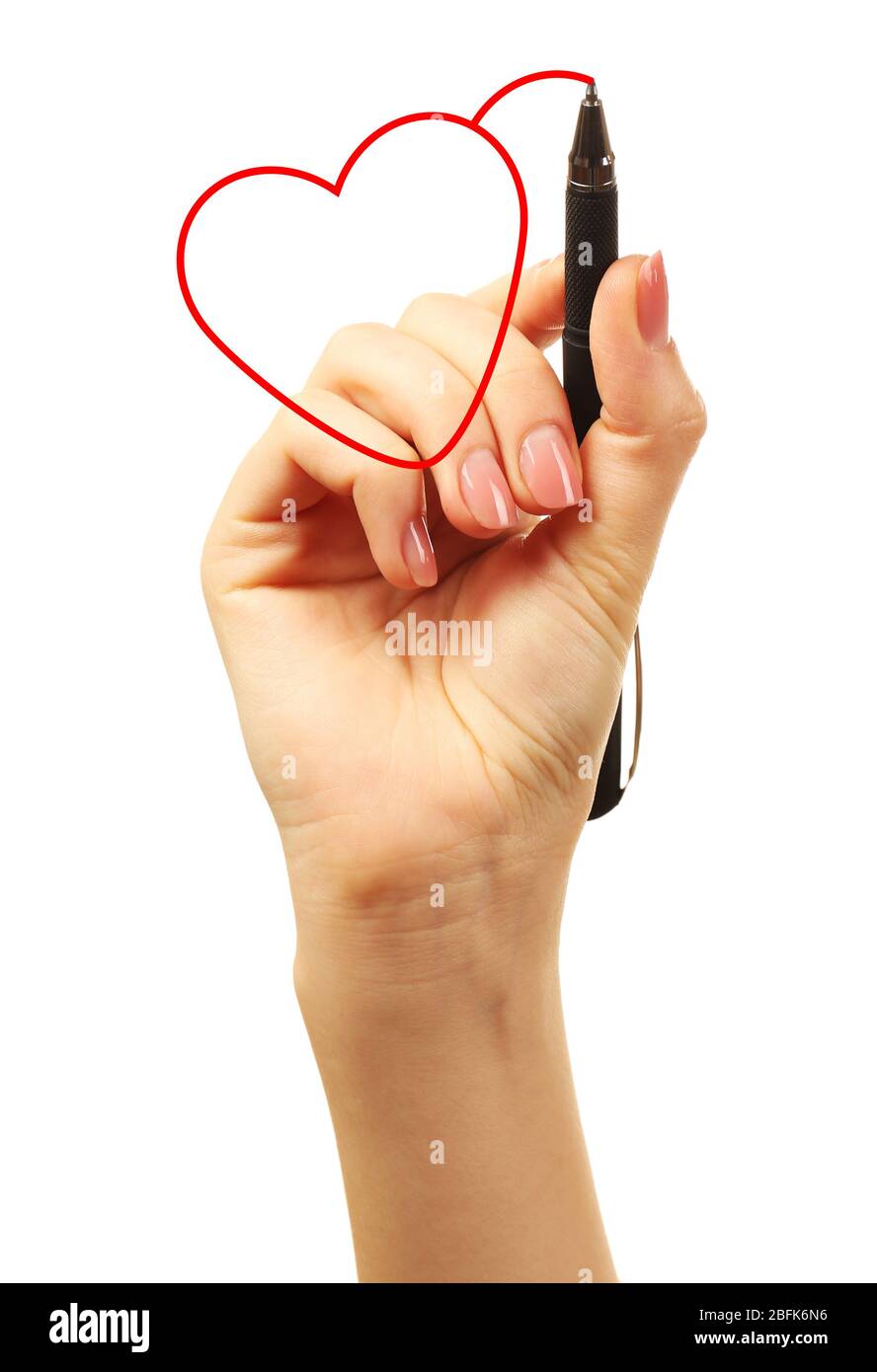 Female hand drawing heart isolated on white Stock Photo - Alamy