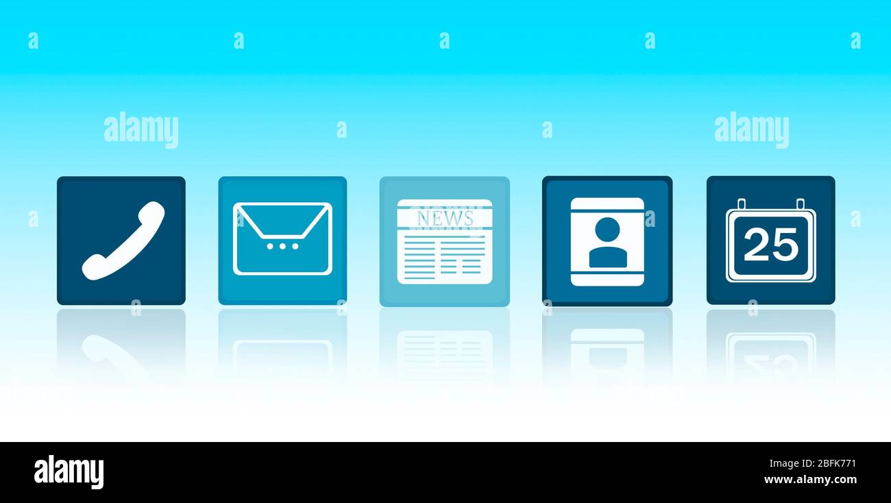 Communication icons on blue background Stock Photo - Alamy