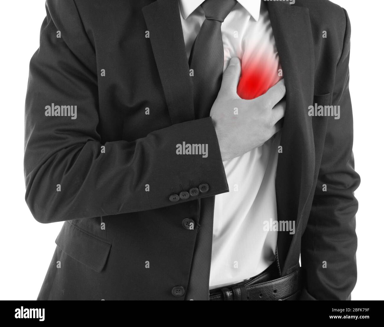 Man having chest pain - heart attack, isolated on white Stock Photo - Alamy