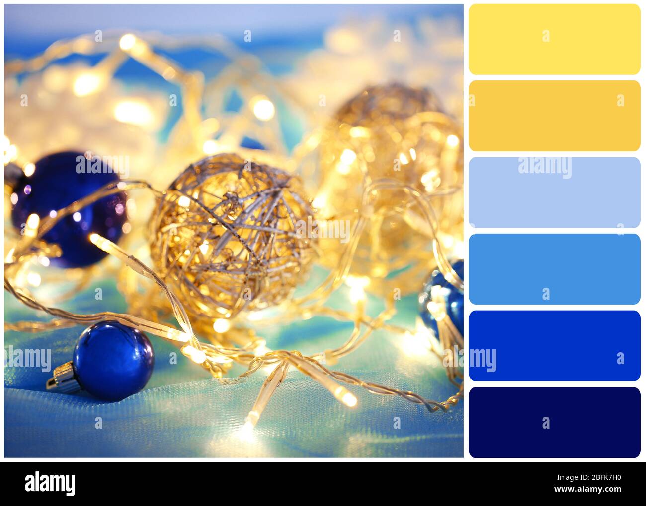 Christmas ornaments and garland and palette of colors Stock Photo - Alamy