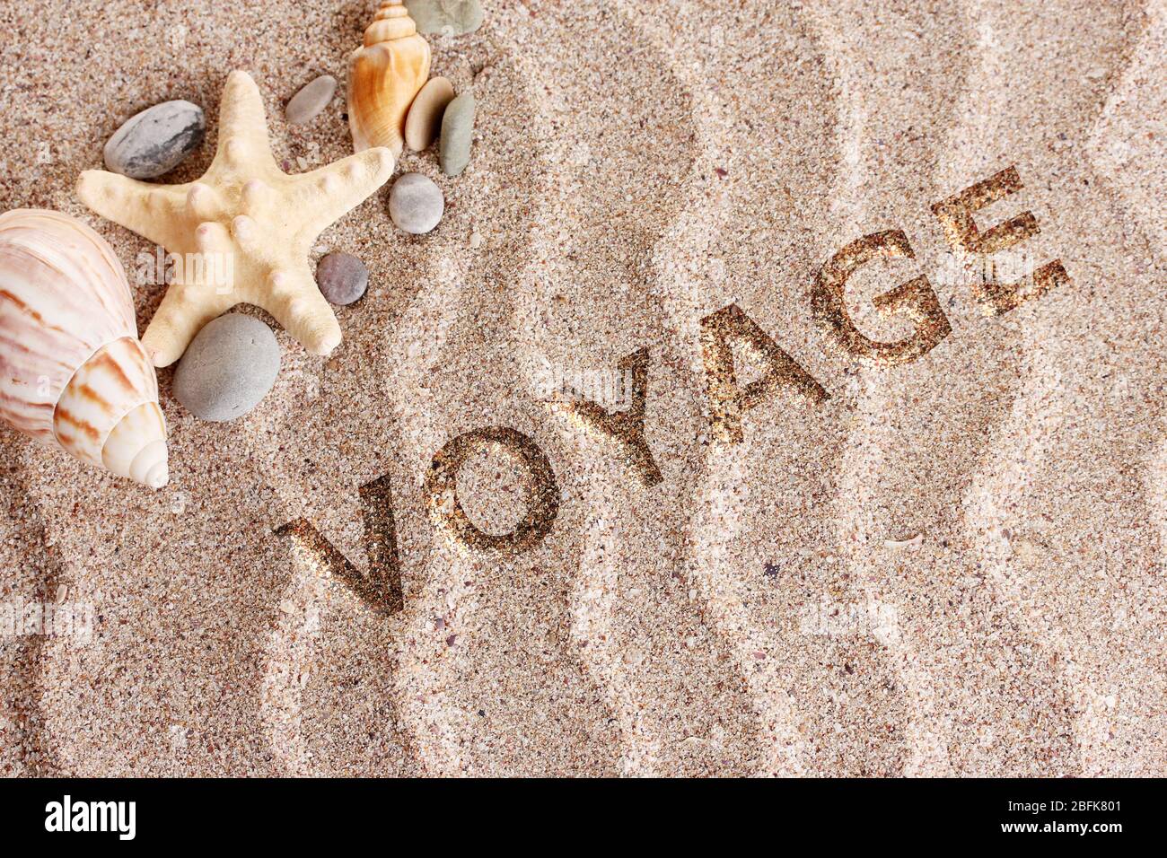 Voyage concept. Beach with a lot of seashells and starfish Stock Photo ...