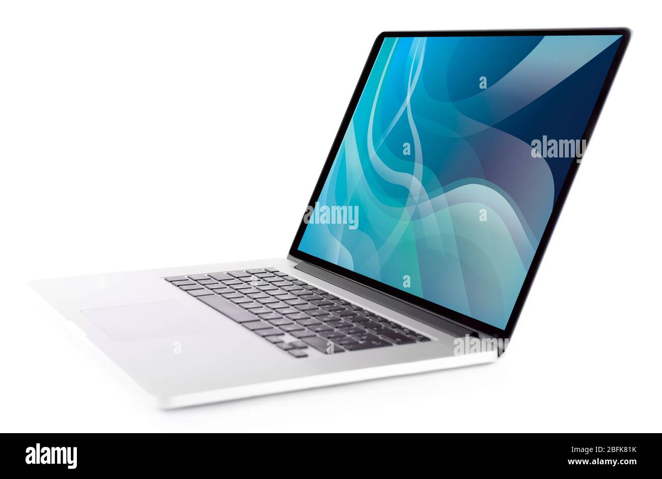 Laptop with blue splash screen isolated on white Stock Photo - Alamy