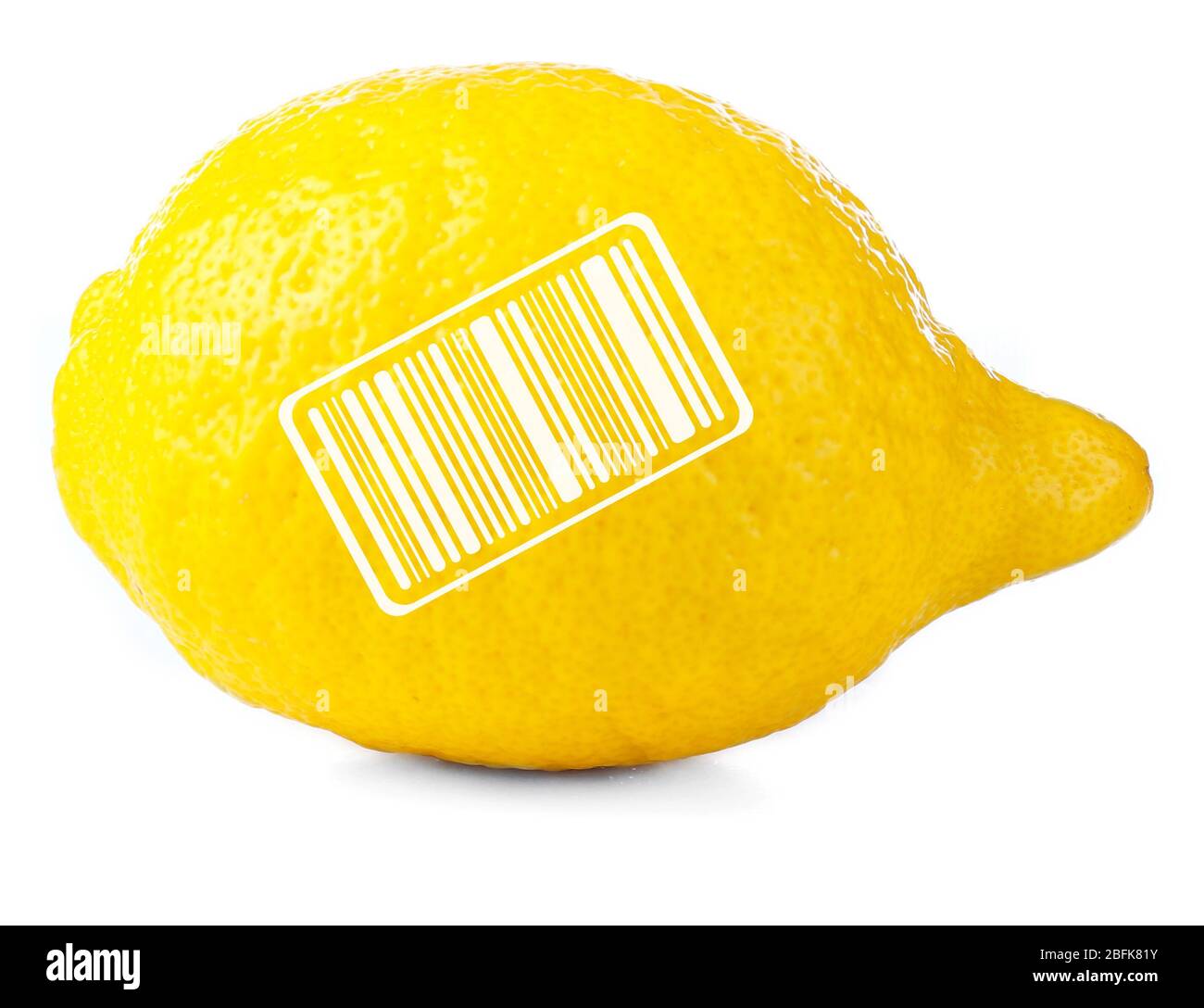Fresh lemon with barcode, isolated on white Stock Photo - Alamy