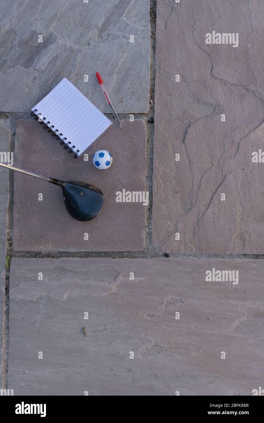 note pad ready to play golf recreation list Stock Photo - Alamy